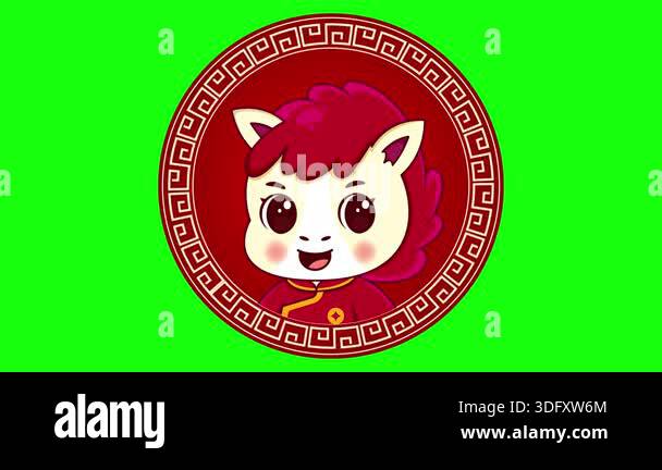 Cute Chinese Horse Animation with green screen background Stock Video ...