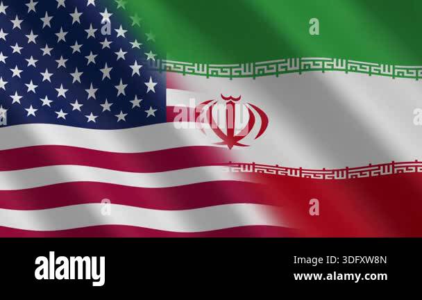 3D animation of United States vs Iran flags waving side by side ...