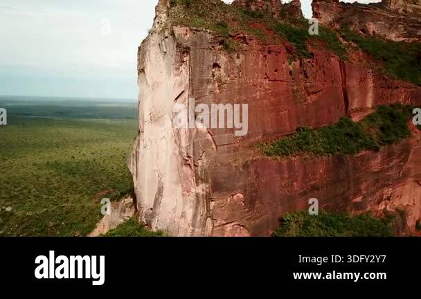 aerial drone footage of a table mountain rock in Jalapao National park ...