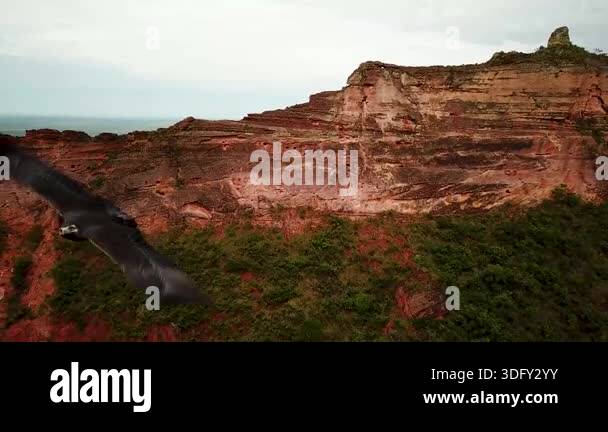 aerial drone footage of a table mountain rock in Jalapao National park ...