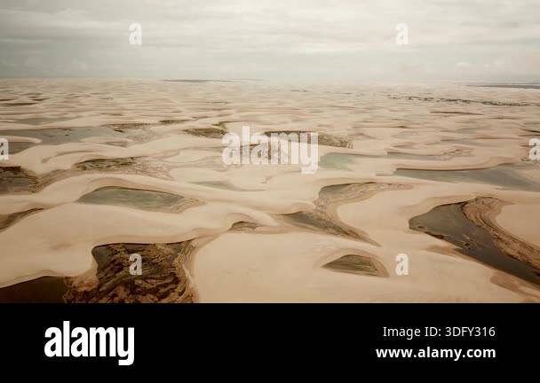 Lencois Maranhenses National Park drone view of dunes and lagoons ...