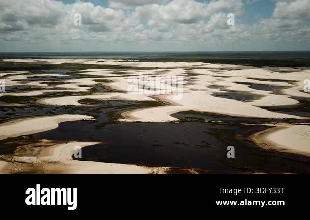 Lencois Maranhenses National Park drone view of dunes and lagoons ...