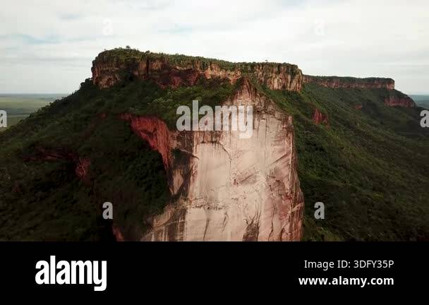 aerial drone footage of a table mountain rock in Jalapao National park ...