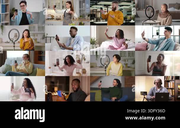 A lively collection of people using smartphones to connect over video ...