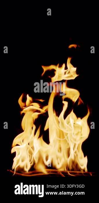 Slow motion flames dancing against a deep black background, creating a ...