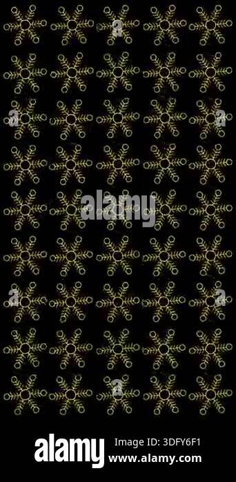 Abstract gold colored snow pattern animation spinning in a seamless ...