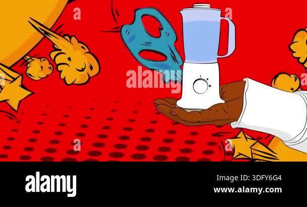 Cartoon, comic book human hands holding Food Blender. Retro video ...