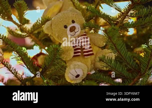 Teddy bear ornament closeup. Teddy bear ornament on christmas tree ...