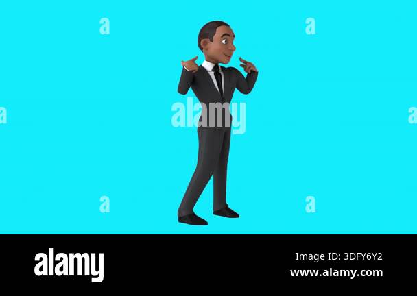 Animated african businessman cartoon character dancing against blue ...