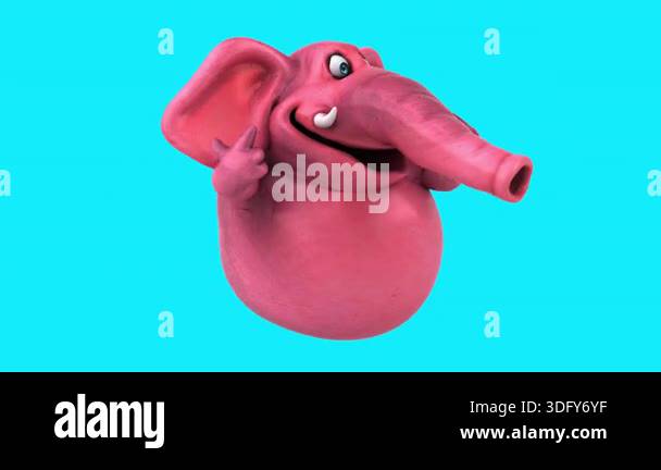 3D animated pink elephant cartoon character dancing against blue ...