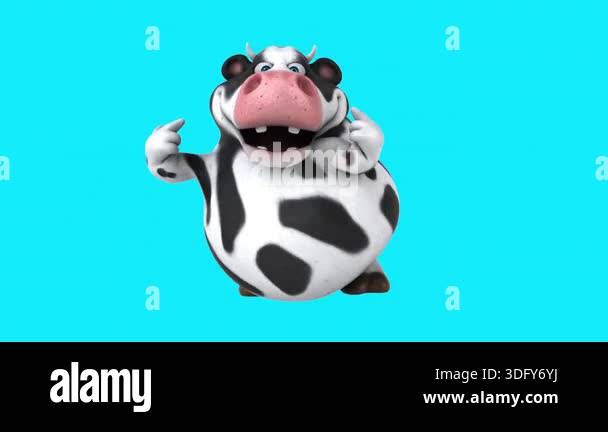3D animated cow cartoon character dancing against blue background Stock ...