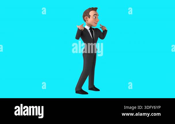 Animated businessman cartoon character dancing against blue background ...