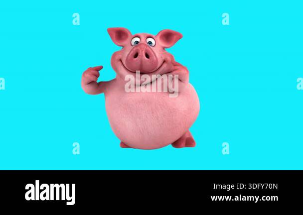 3D animated pig cartoon character dancing against blue background Stock ...