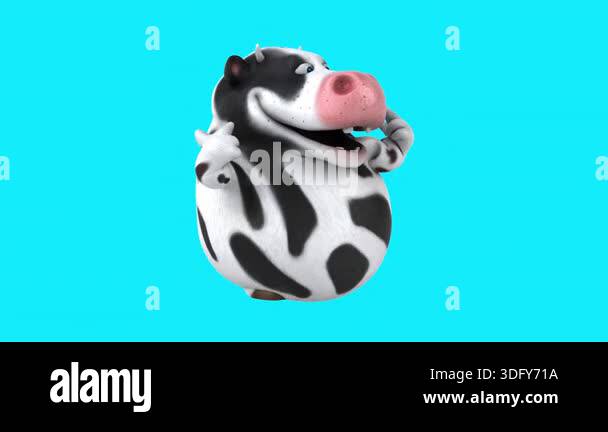 3D animated cow cartoon character dancing against blue background Stock ...