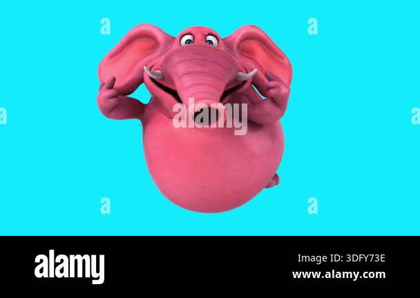 3D animated pink elephant cartoon character dancing against blue ...