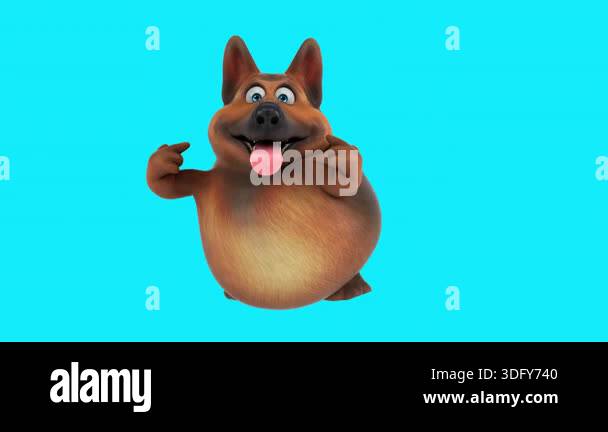 3D animated German Shepherd dog character dancing against blue ...