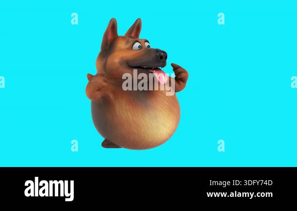 3D animated German Shepherd dog character dancing against blue ...