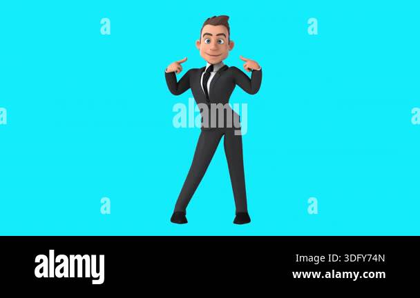 Animated businessman cartoon character dancing against blue background ...
