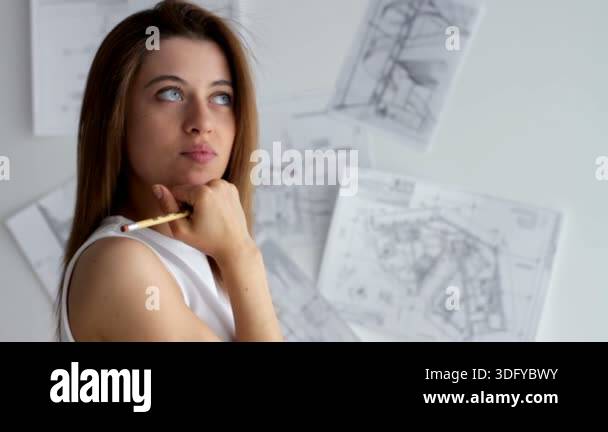 Cute woman in business suit posing to the camera Stock Video Footage ...