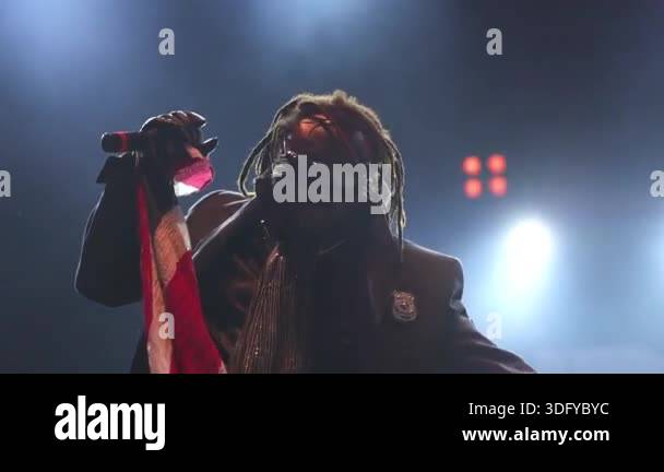 YAROSLAVL - JULY 1: Singer Benji Webbe of Skindred during performance ...