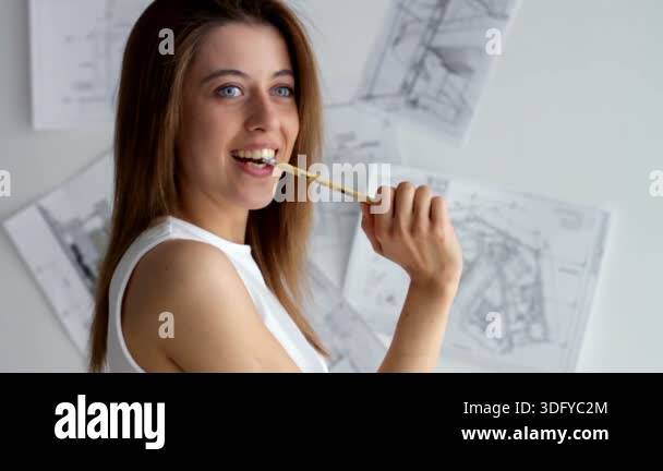 Beautiful woman in suit posing to the camera Stock Video Footage - Alamy