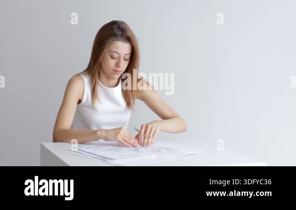 Architect Woman drawing in office Stock Video Footage - Alamy
