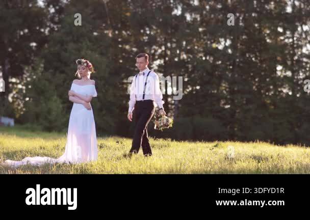 The first meeting of the bride and her groom Stock Video Footage - Alamy