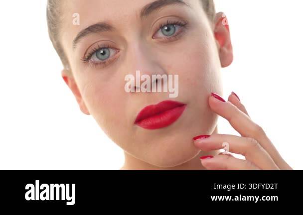 beautiful girl touching face isolated on white Stock Video Footage - Alamy