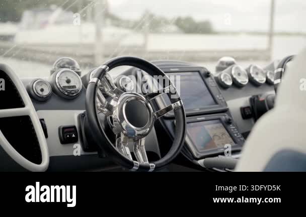 Instrument panel and a wheel of a motor boat yacht Stock Video Footage ...