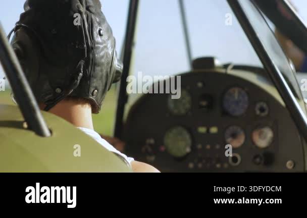 a Boy in old airplane, tool panel Stock Video Footage - Alamy