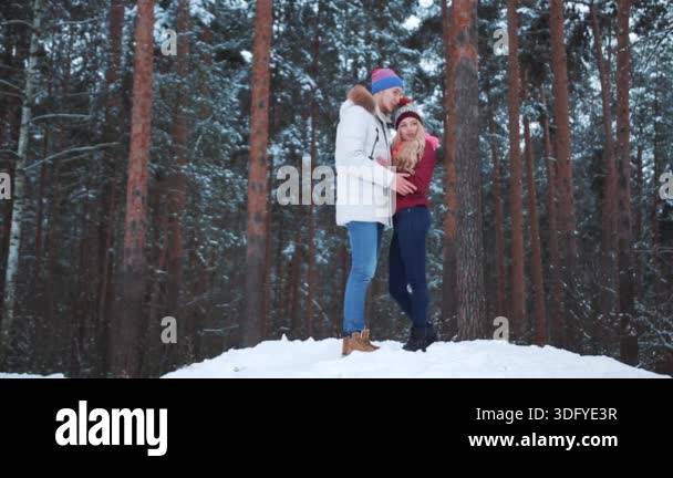 Happy winter travel couple Stock Video Footage - Alamy