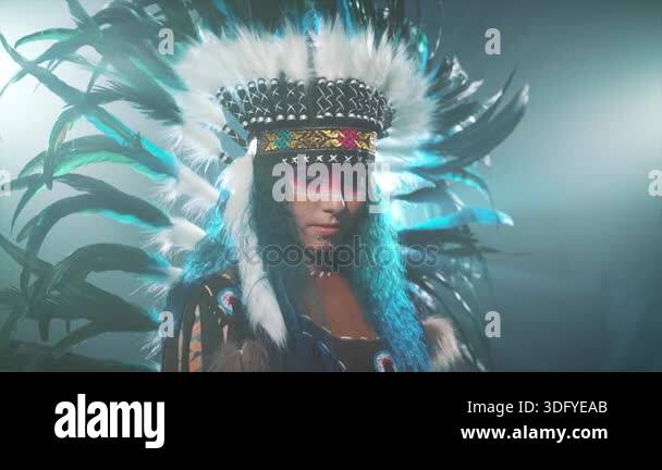 Native American woman isolated on blue background Stock Video Footage ...