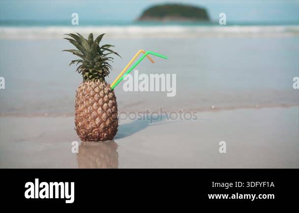 a Pineapple on the beach Stock Video Footage - Alamy