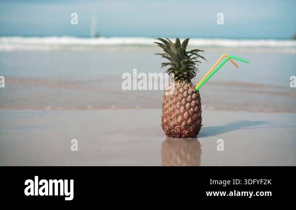 One Pineapple on the beach Stock Video Footage - Alamy