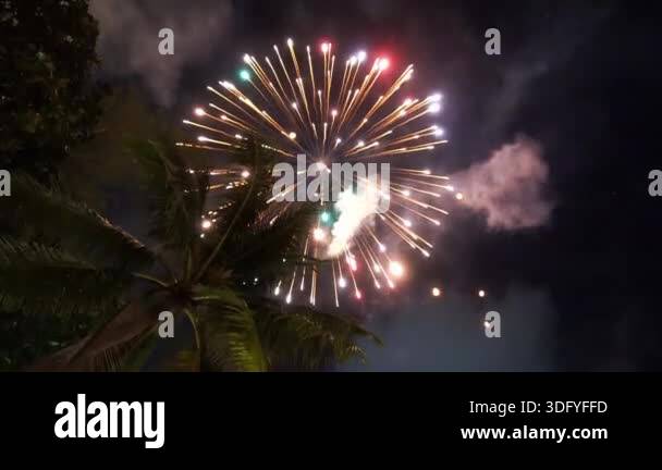 New Years fireworks over the tropical island Stock Video Footage - Alamy