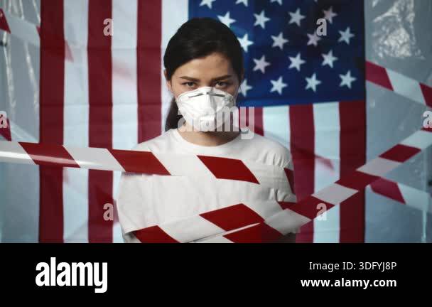 Pandemic, portrait of a young asian woman wearing protective mask ...
