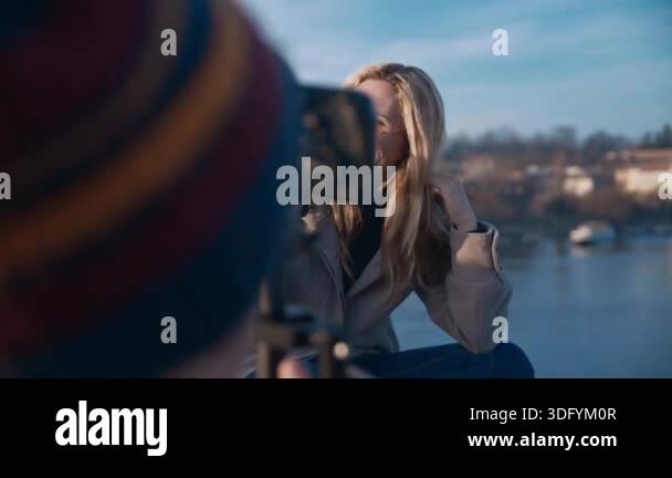 Travel blogger girl creating content in Prague. Travel, blogger, fame ...