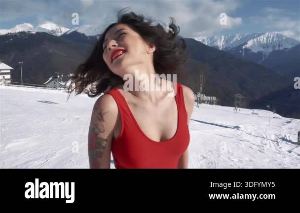Happy curly girl portrait shaking her head Stock Video Footage - Alamy