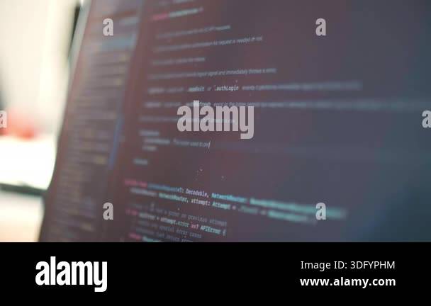 Develop internet project. Closeup coding on screen, hands type html code and programming on ...