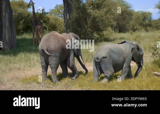 Amazing portrait of african elephants passing by tourists in suv in ...