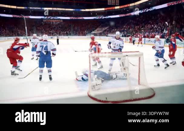 YAROSLAVL, RUSSIA - FEBRUARY 21, 2016: Hockey game KHL Playoff ...