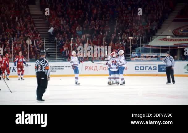 YAROSLAVL, RUSSIA - FEBRUARY 21,2016: Hockey game KHL Playoff Lokomotiv ...