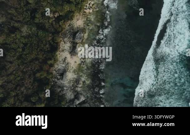 Amazing ocean view on dark water. Drone view. Sea waves breaking on the ...