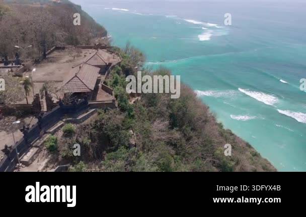 Drone shot of yard area with gazebos on side of the cliff with amazing ...