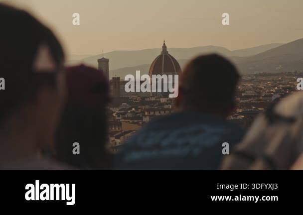 Close up of portret of crowd of people or tourists on observation deck ...