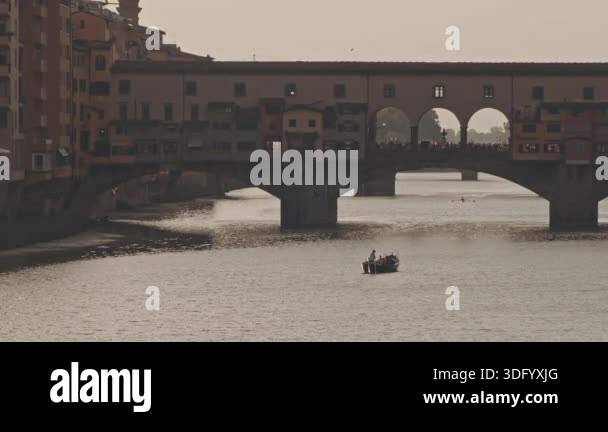 Aerial drone or quadrocopter of Ponte Vecchio Bridge in Florence and ...