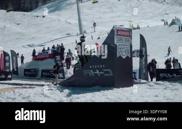 Sochi, Russia - March 30, 2018: Extreme athlete performs a flight on a ...