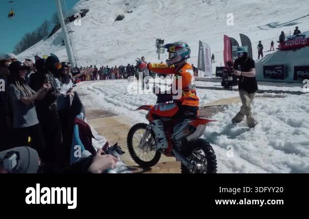 Sochi, Russia - March 30, 2018: Extreme athlete biker taking pictures ...