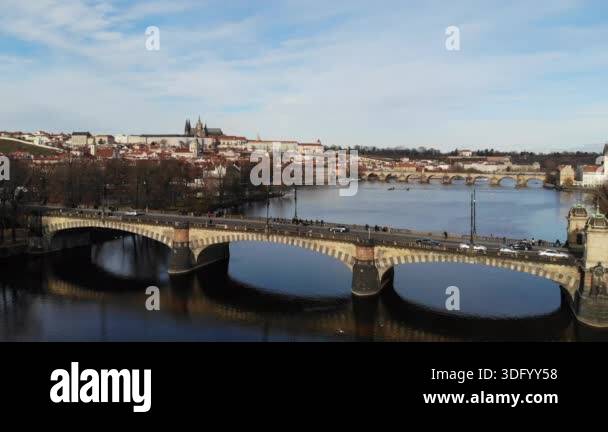 Prague scenic spring aerial view of the Prague Old Town pier ...