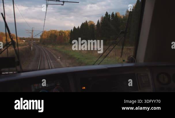 Drivers cab. Train drive, a professional driver of locomotive or cab of ...